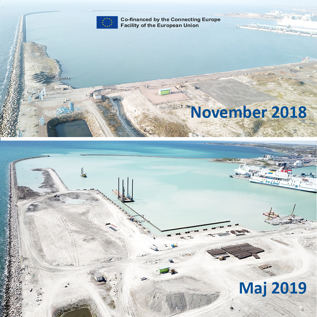 A look from above on the construction of ferry berth 13 and quay 14 ...